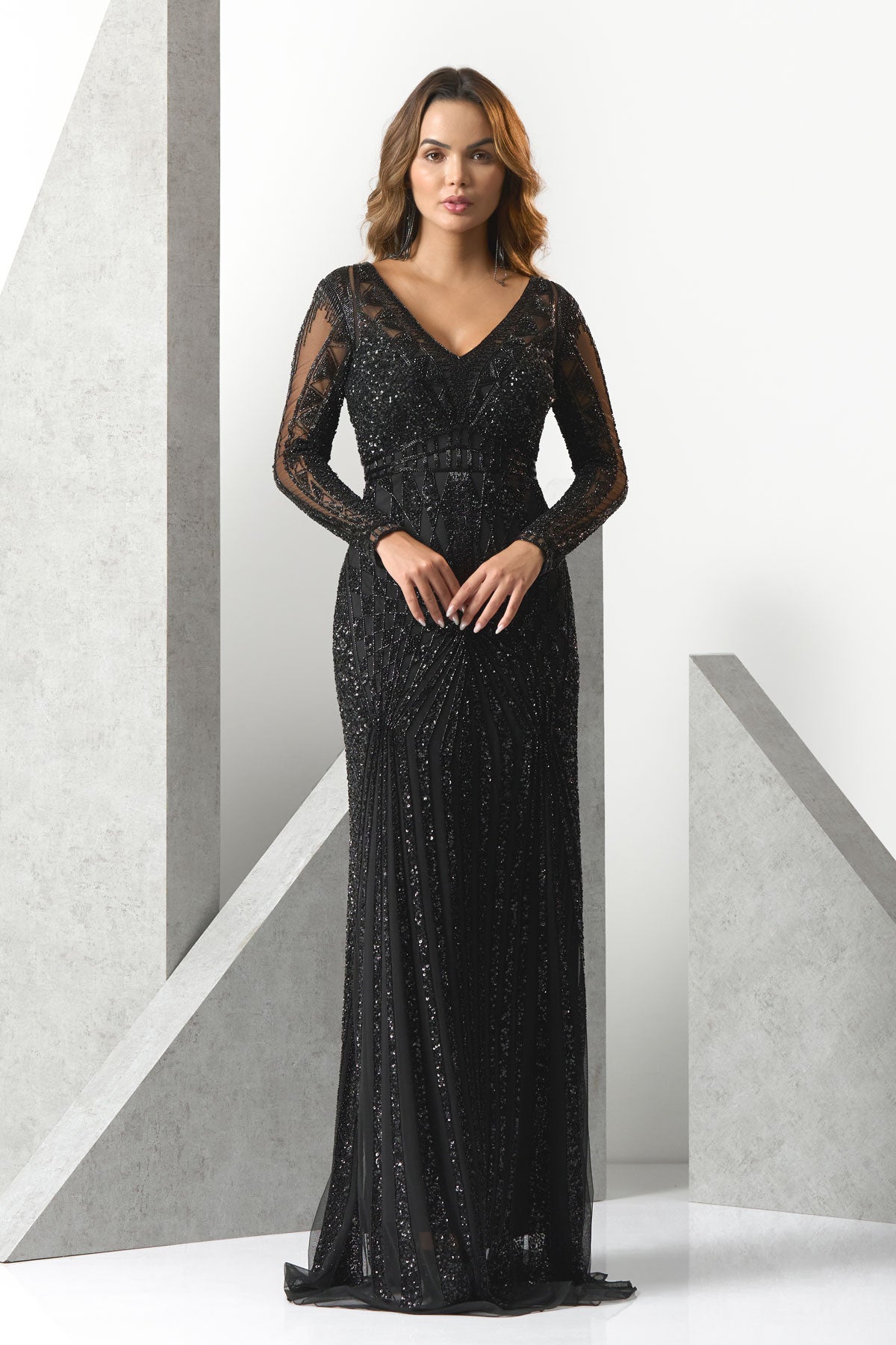 Moran V-neck Embroidered Evening Gown