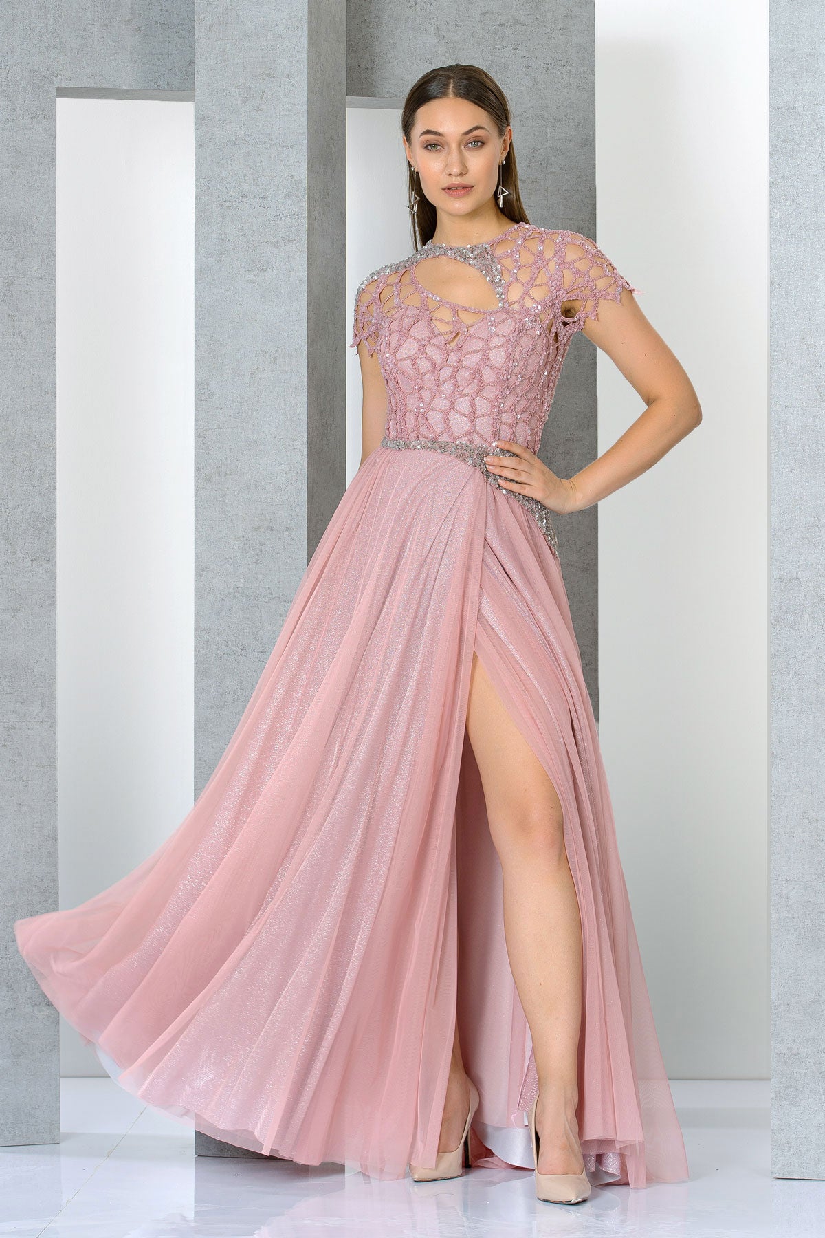 Mor Mystic Lurex Flared Evening Gown