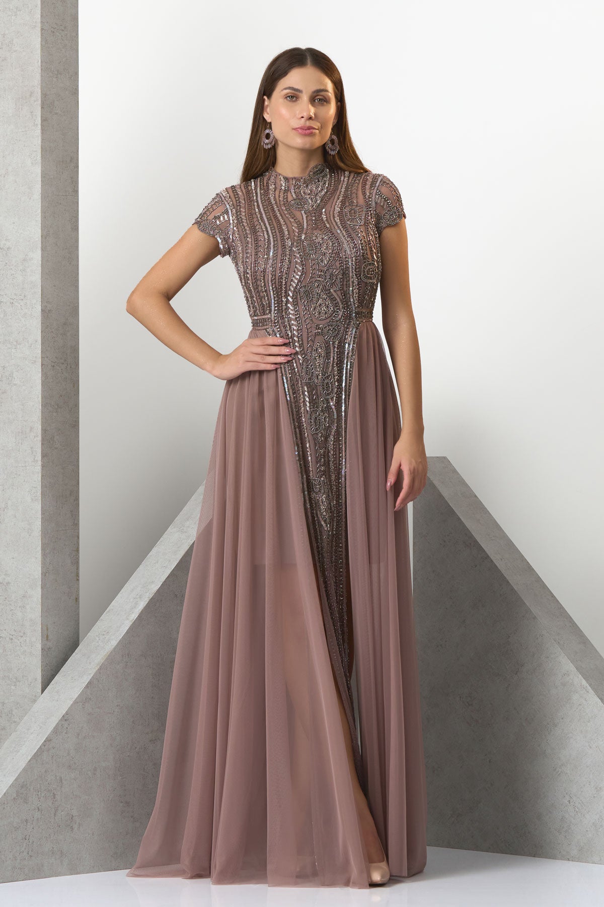 Front Line Cap Sleeves Meghan Evening Gown